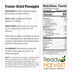 Ready Harvest Freeze Dried Pineapples Whole Foods for Emergency Food Storage, Camping Supplies, and Survival Kits | Sealed Fresh in #10 Can | 30 Year Shelf Life | 1 Can
