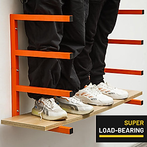 YYR Wood Organizer and Lumber Storage Rack Wall Mount, Heavy Duty Metal Shelf with 4-Level Holds Up 800 LBS, Indoor & Outdoor Use - Orange