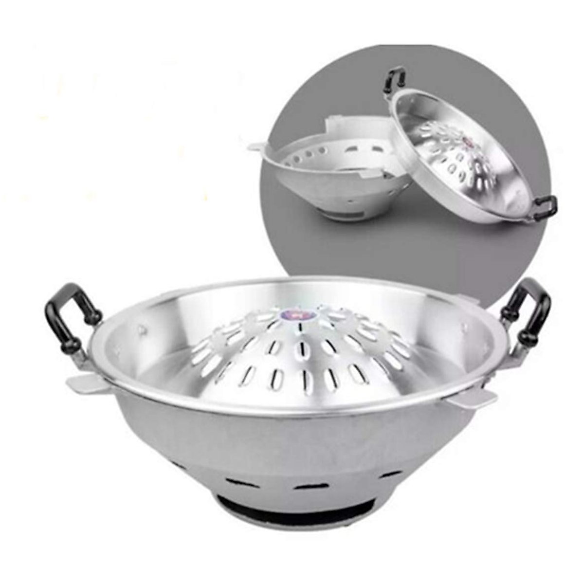 mamameya2511 1Set(Pan+Stove) Mookata Thai Korean Bbq Smoke Steak Grill Charcoal Aluminium 14"