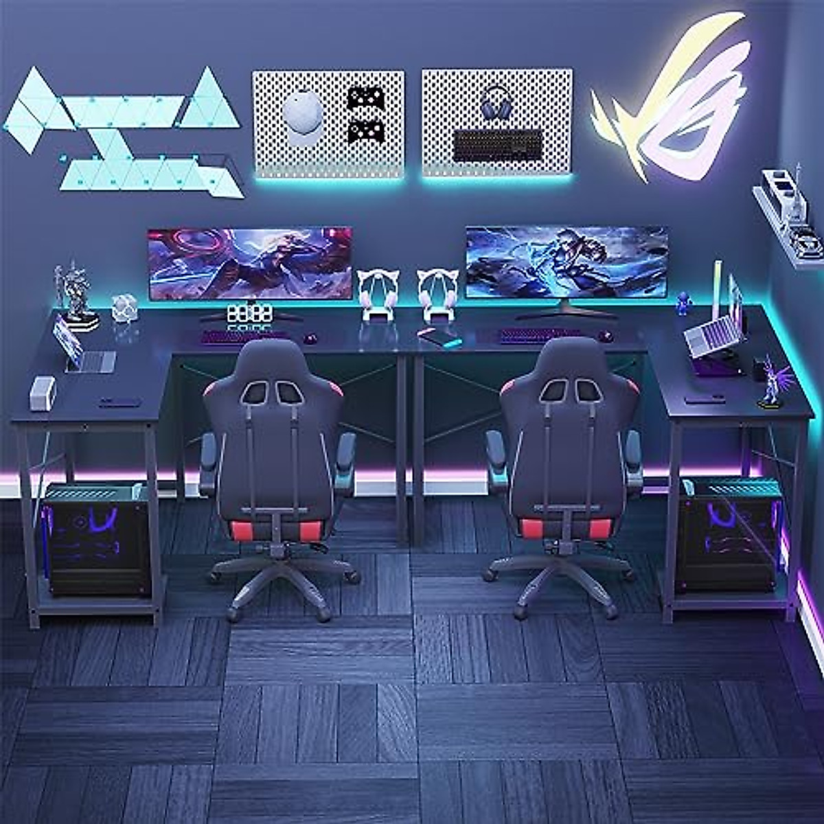 Sweetcrispy Computer Desk - L Shaped Gaming Desk, Corner Desks PC Desk Table with CPU Stand Side Bag for Home Office Dorm Sturdy Writing Workstation, Black, 50 Inch