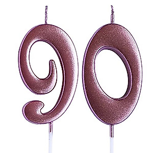 Rose 90th Birthday Candle, Number 90 Years Old Candles Cake Topper, Woman Or Man Party Decorations, Supplies