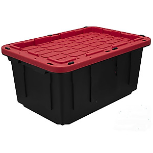 Tough - 17 Gallon Snap Lid Plastic Storage Tote, Black Base/Red Lid, Set of 4