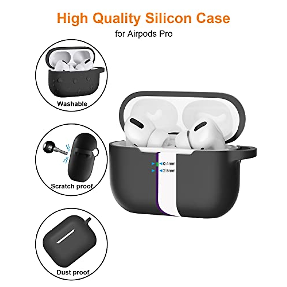 STONEPLUM Airpods Pro Case Cover,Full Protective Silicone with Keychain Accessories for Women Men with New Apple Airpods Pro Case(Black)