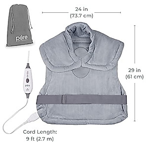 Pure Enrichment® PureRelief® XL Extra-Long Back & Neck Heating Pad, Safe Heat Therapy for Sore Muscles, Pain, & Cramps in Neck, Back, & Shoulders, 4 Heat Settings w/Auto Shut-Off, Soft Fabric (Gray)