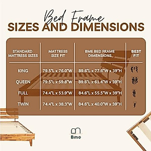 Bme Caden 15 Inch Deluxe Bed Frame with Adjustable Headboard - Mid Century, Retro Style with Acacia Wood - No Box Spring Needed - 12 Strong Wood Slat Support - Easy Assembly - Caramel, Queen