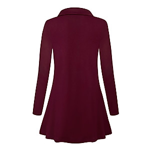 Miusey Tunic Sweatshirts for Women Long Zip Up Hoodies Long Sleeve Draped Shirts for Leggings Business Casual Clothes with Pockets Wine Medium