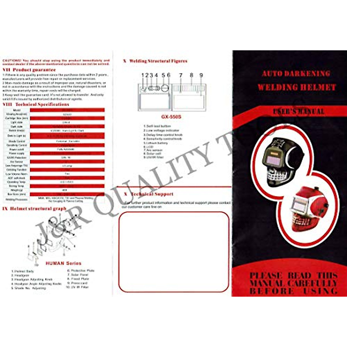 VCT MIG/TIG Auto Darkening Welding Helmet Solar & Battery -Red Skull Shape Design Extra Large Lens