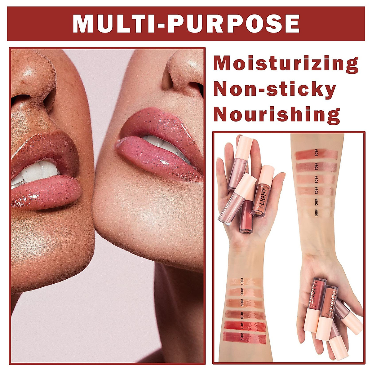 AWCCXMYM 6PCS Nude Lip Gloss Set Shine Glossy Plumping Clear Non-Sticky Matte Liquid Nude Lipstick Lip Stain Set A