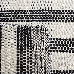Safavieh Striped Kilim Collection 4' x 6' Black/Ivory STK807Z Flat Weave Wool & Cotton Area Rug