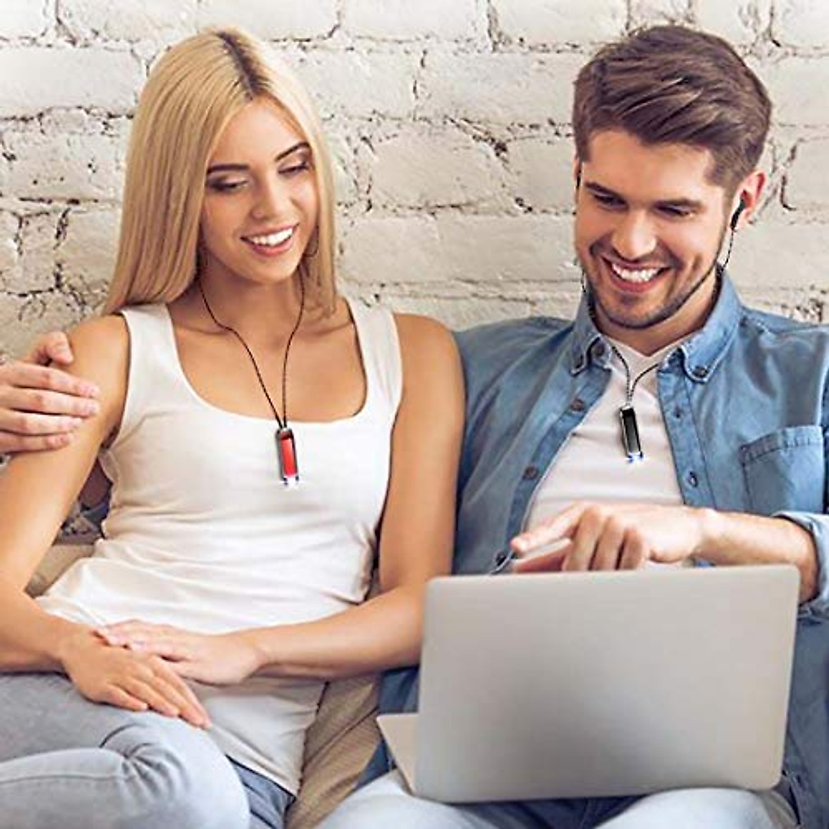 HUAHAT HuaHat TWS Bluetooth Earphone V5.0 Headset Necklace Design Two Magnetic Connection 9D Surrounding Selfie Control (D14, Black)