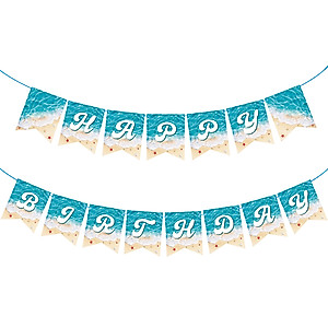 Beach Birthday Banner Garland Decorations for Hawaiian Aloha Luau Beach Pool Barbecue Party Beach Ball Happy Birthday Party Favor Supplies