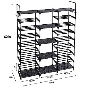 Fixwal 9 Tiers Shoe Rack Organizer, Shoe Organizer for Closet for 50-55 Pairs of Shoes and Boots, Stackable Metal Shoe Shelf with Hooks for Entryway, Shoe Racks for Bedroom Closet(Black)