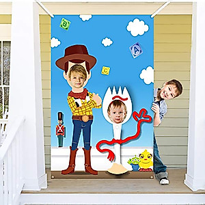 Ticiaga Toy 4th Photo Door Banner, Large Fabric Fork Face Photography Banner Background, Pretend Play Party Game Photo Props Backdrop Props, Toy Inspired Story Theme Party Favor Supplies
