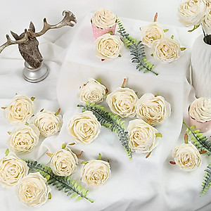 IPOPU White Roses Artificial Flowers Bulk 25pcs White Silk Rose Heads Bulk White Fake Roses Flowers for Decorations for Artificial Bouquet Wedding Silk Flowers for Home Decor Indoor (Off White)