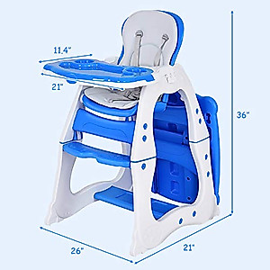 HONEY JOY 5 in 1 High Chair, Convertible Highchair for Babies and Toddlers/Table Chair Set/Booster Seat/Toddler Chair w/Safety Harness, Reclining Backrest, Double Food Tray (Blue)