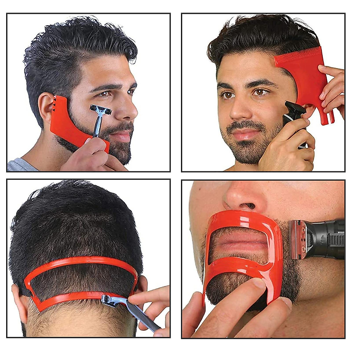 Beard Hairline Shaping Tool, Beard Shaping Tool Kit, Haircut Tool Kit, Comb For Beard Trimming, Beard Styling Cutting Hairline Grooming Red Plastic Beard Template Set (4pcs)