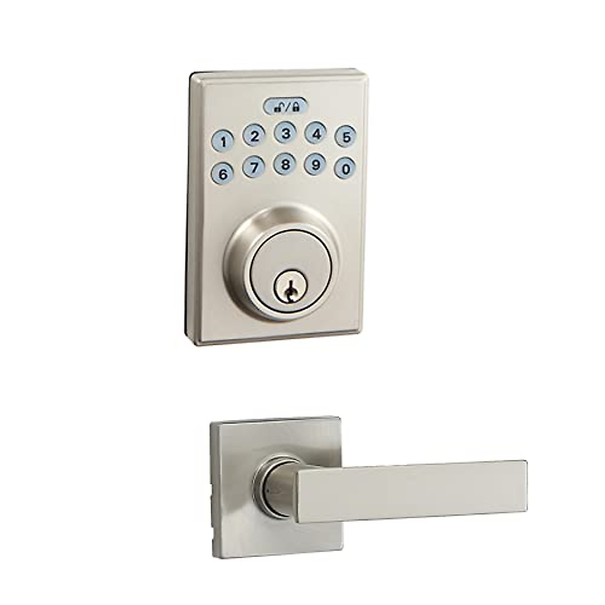 Amazon Basics Contemporary Electronic Keypad Deadbolt Door Lock With Passage Lever, Satin Nickel, 6.62 cm x 11.81 cm