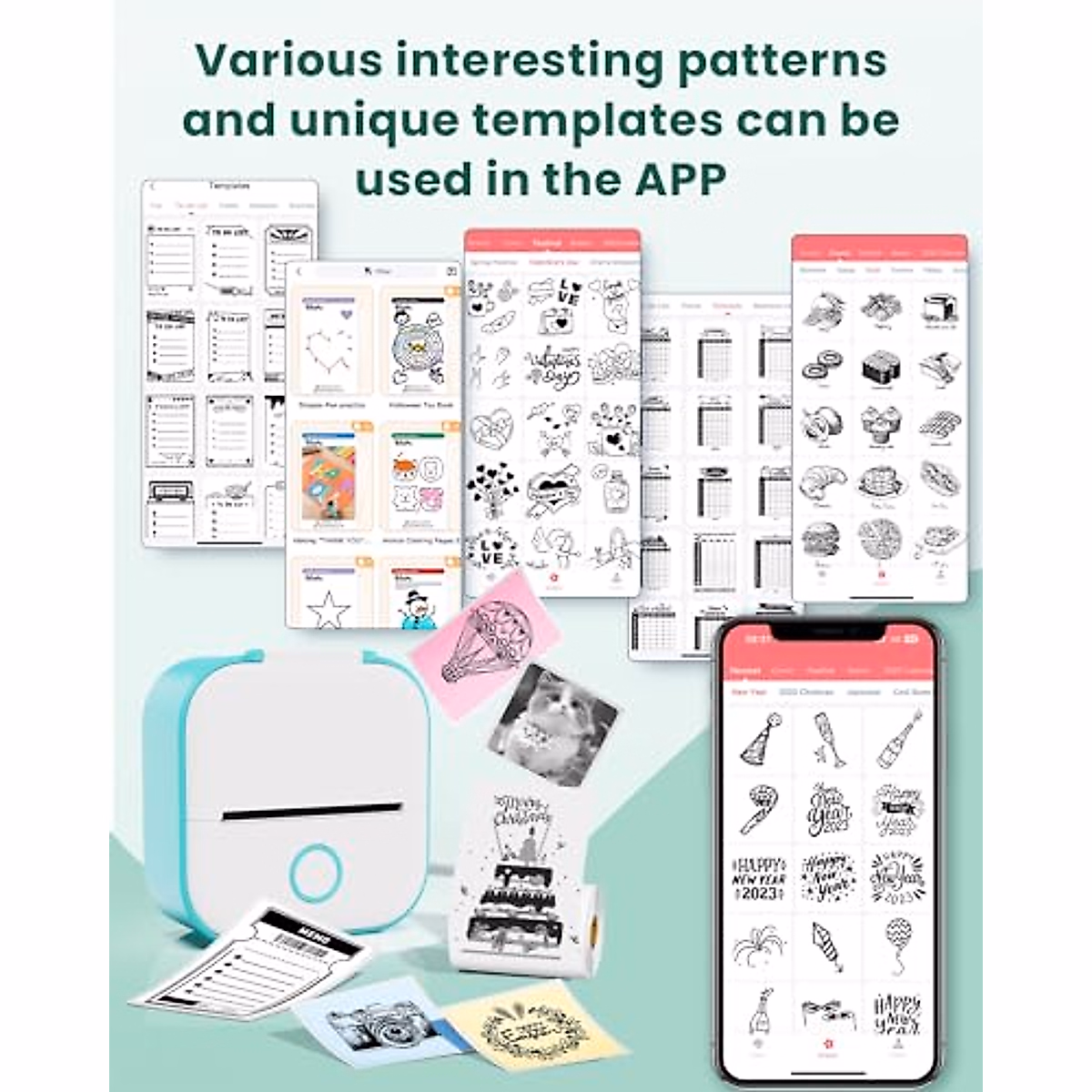 LabelCreate T02 Mini Sticker Thermal Printer, Portable Pocket Sticker Maker Machine, Mobile Phone Picture Printer Compatible with iOS & Android, for Pet Stickers, Kids Birthday, Children, Green