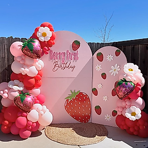 Strawberry Balloon Garland Arch Kit-18inch Size Strawberry with Daisy Foil Balloons for Sweet Girl Berry First Themed Birthday Party Supplies(Strawberry and Daisy)