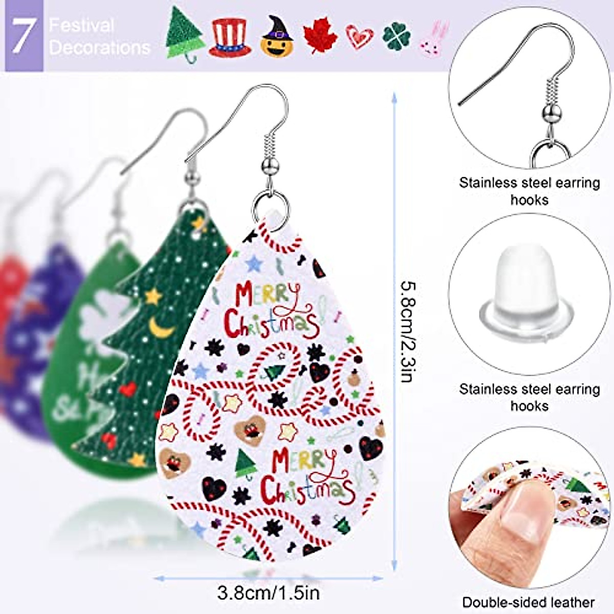 42 Pairs Faux Leather Earrings Set for Women Valentine's Day St Patrick's Day Easter Independence Day Halloween Thanksgiving Christmas