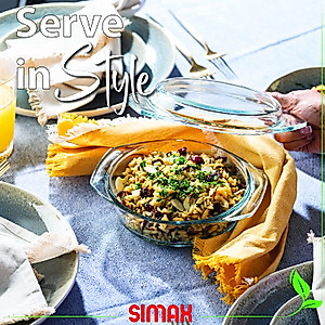 Simax Casserole Dish With Lid, 24 Ounce Round Glass Cookware, Oven and Microwave Safe Borosilicate Glass, Made In Europe 0.75 Qt