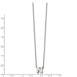 Solid Stainless Steel Letter N 2in Extension 18in Pendant Necklace Charm Chain - with Secure Lobster Lock Clasp 18"