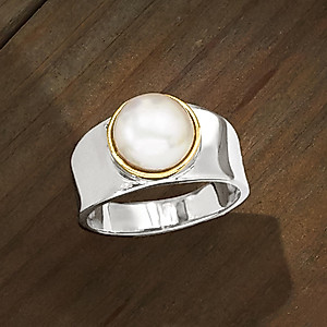 Ross-Simons 9.5-10mm Cultured Pearl Ring in Sterling Silver With 14kt Gold. Size 9