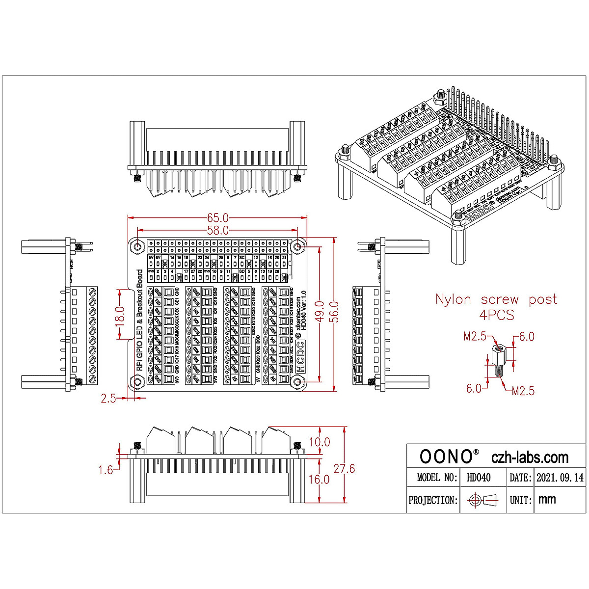 GPIO Status LED Terminal Block Breakout Board for Raspberry Pi A+ 3A+ B+ 2B 3B 3B+ 4B
