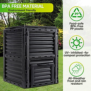 LEMY Garden Compost Bin, 80 Gallon Outdoor Compost Box for Fast Creation of Fertile Soil, Large Capacity, Black