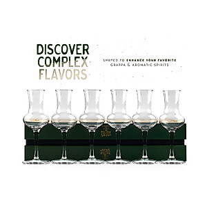 Crystal Grappa and Cordial Glasses | Set of 6 | Small 3 oz Long Stemmed Spirit Glassware for Liqueur, After Dinner Drink, Aperitif, Digestive | Tulip Shaped Liquor Stemware for Nosing, Sipping