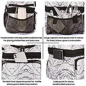 VENLING Insulated Lunch Bag for Men Women Expandable Dual Compartment Lunch Cooler Bag with Shoulder Strap Cooling Lunch Tote for Work Double Deck Lunch Box Leaproof Reusable Lunch Pail,Black Marble