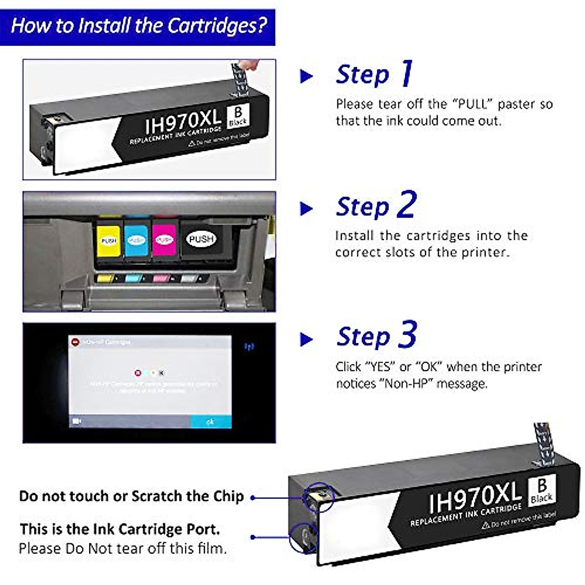 Tyjtyrjty Compatible Ink Replacement for HP 970 970XL 971 971XL Ink Cartridges, for HP Officejet Pro X576dw X476dw X476dn X551dw X451dn X451dw Office Printer (1BK/1C/1Y/1M 4PK)