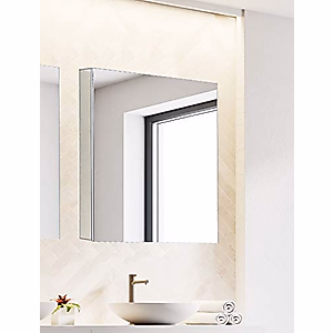 Bathroom Medicine Cabinet, Aluminum, Recessed/Surface Mount, 24" x 24", Right/Left Hinged, Mirrored Interior