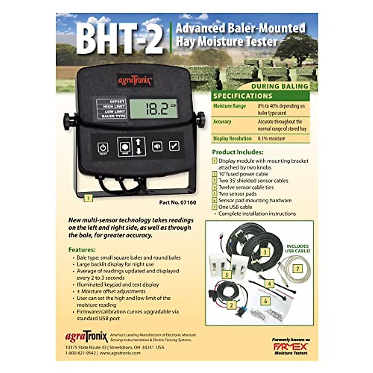 Agratronix BHT-2 Advanced Baler-Mounted Hay Moisture Tester