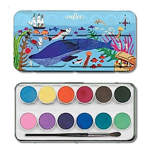 eeBoo: in The Sea Watercolor Paints Set/12 Colors, Includes Paint Brush, Easy to Close and Comes in Portable Tin Set, Perfect for Watercolor Painting, Hand Crafts with Paints and Other Artworks