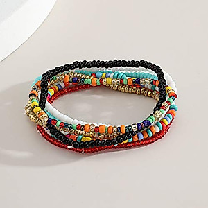 Xerling 7Pcs Bohemian Colorful Beaded Bracelets for Women Girls Aesthetic Beads Elastic Stretch Beaded Bracelet Set Multiple Layered Wrap Bangle Bracelet