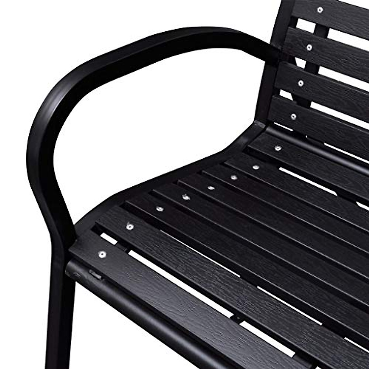 EstaHome Garden Bench | Outdoor 3-Seater Patio Bench | Metal Park Bench | Yard Seating Bench for Deck, Patio, Garden, Backyard, Balcony | Black WPC with Steel Frame 49" x 24" x 32"