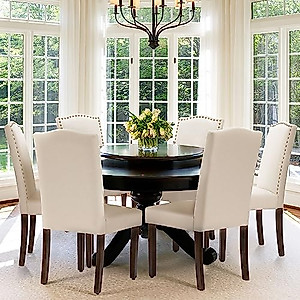 Dining Chairs Set of 2, Kitchen Chairs, Modern Upholstered Fabric Dining Room Chair with Nailhead Back and Wood Legs, Mid-Century Accent Side Chair for Living Room, Bedroom, Kitchen