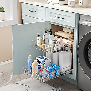 ROOMTEC Pull Out Cabinet Organizer (13½"W x 21½"D),2 Tier Pull Out Storage Shelf Drawer Basket,Sliding Shelves for Base Cabinet Organization in Kitchen, Bathroom, Pantry