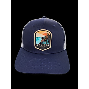 Acadia Trucker Hat with National Park Woven Patch (Navy/White)