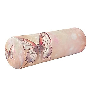 xigua Colorful Butterfly Neck Roll Pillow for Neck Relief with Removable Washable Cover - Memory Foam Round Cylinder Bolster, Ergonomically Designed for Head, Neck, Back, and Legs