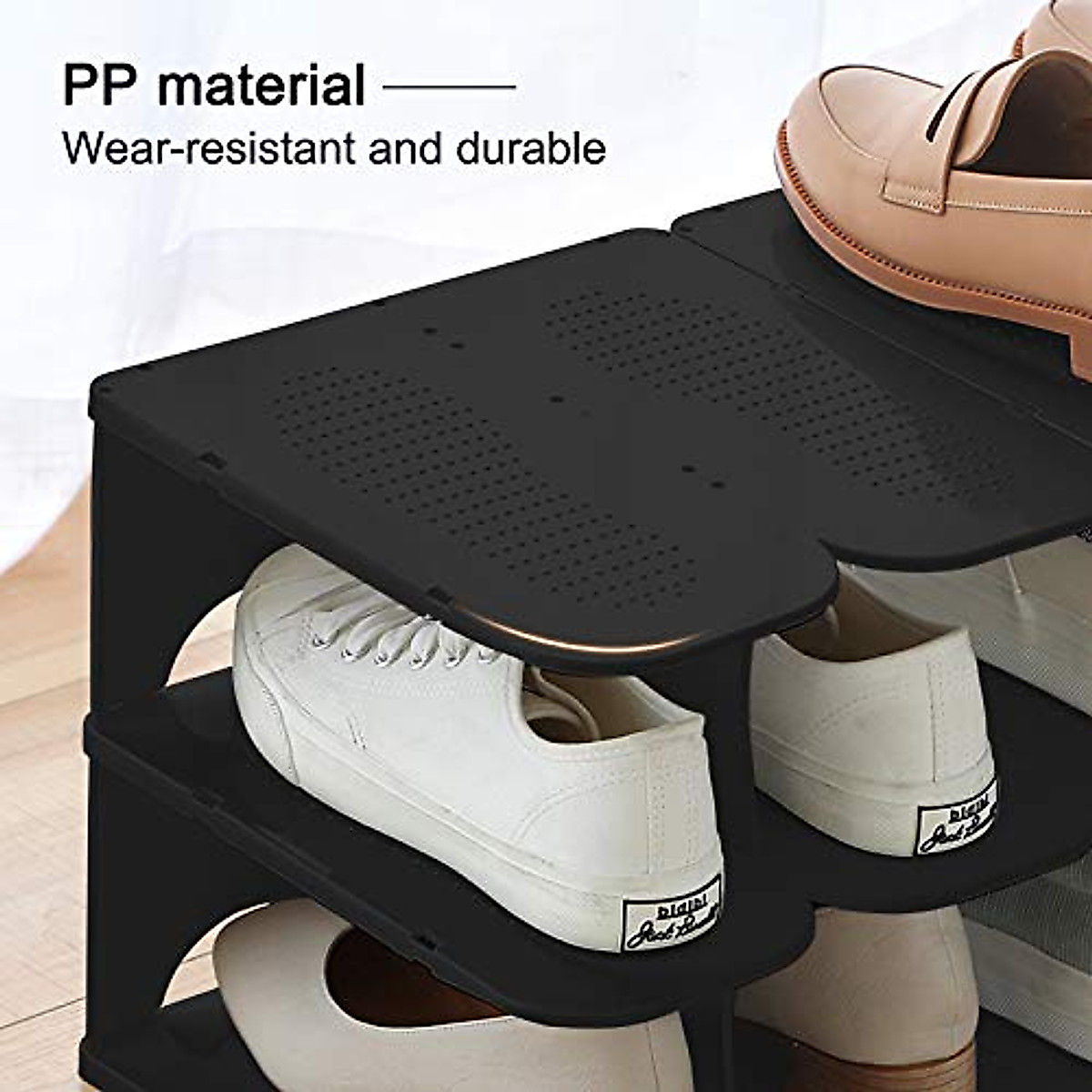 ACPOP 6-Tier Free-Standing Shoe Rack, Adjustable Shoe Shelf, Space Saving Shoes Storage Organizer Stand for Entryway, Hallway, Closet, Black