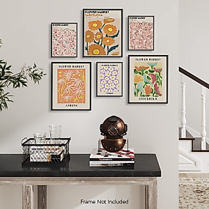 Abstract Minimalist Wall Art - Mid Century Modern Decor - Flower Market Poster Print - Abstract Art - Museum Gallery Wall Art Set - Preppy Aesthetic Pictures - Danish Pastel Art Print - Set of 6