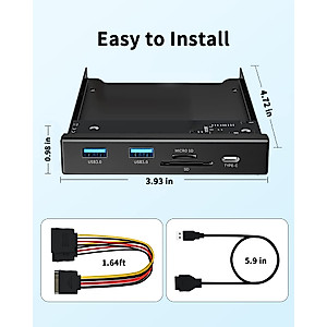 BYEASY Front Panel USB 3.0 Hub, 5 Ports 3.5 Inches Internal Metal USB Hub with 2 USB 3.0 Ports, SD/TF Internal Card Reader and USB 3.1 Gen 1 Type C Port Fits Any 3.5" Floppy Disk Bay