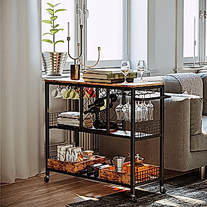 IRONCK Bar Cart, Industrial Serving Cart on Wheels Kitchen Storage Cart for The Home Wood and Metal Frame, Vintage Brown
