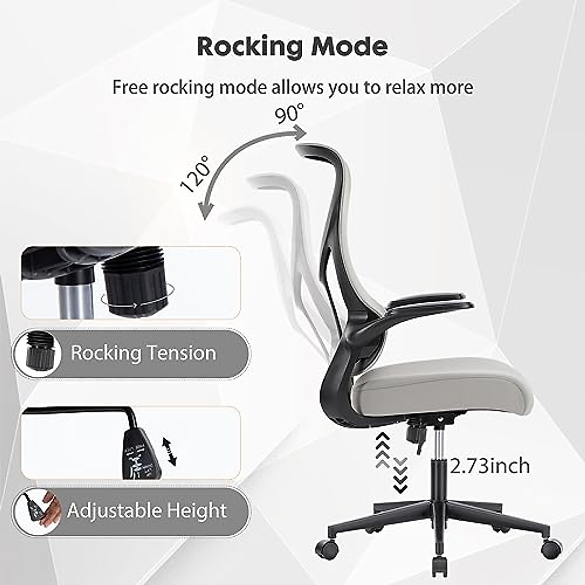 SMUG Ergonomic Office High Back Computer, Mesh Home Desk Lumbar Support, Tilt and Lock, Comfy Rolling Executive Swivel Task Chair with 3D Adjustable Headrest and Armrests, Grey