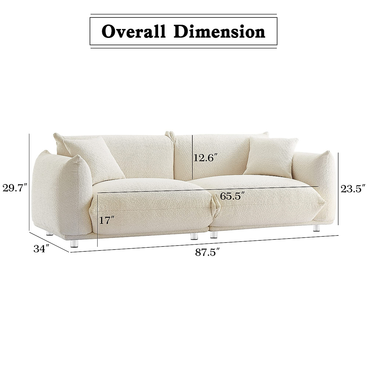 Sofa 86'' Lambswool 3 Seat Cushion Couch for Living Room,Mid Century Comfy Modular Sofa with Throw Pillows…