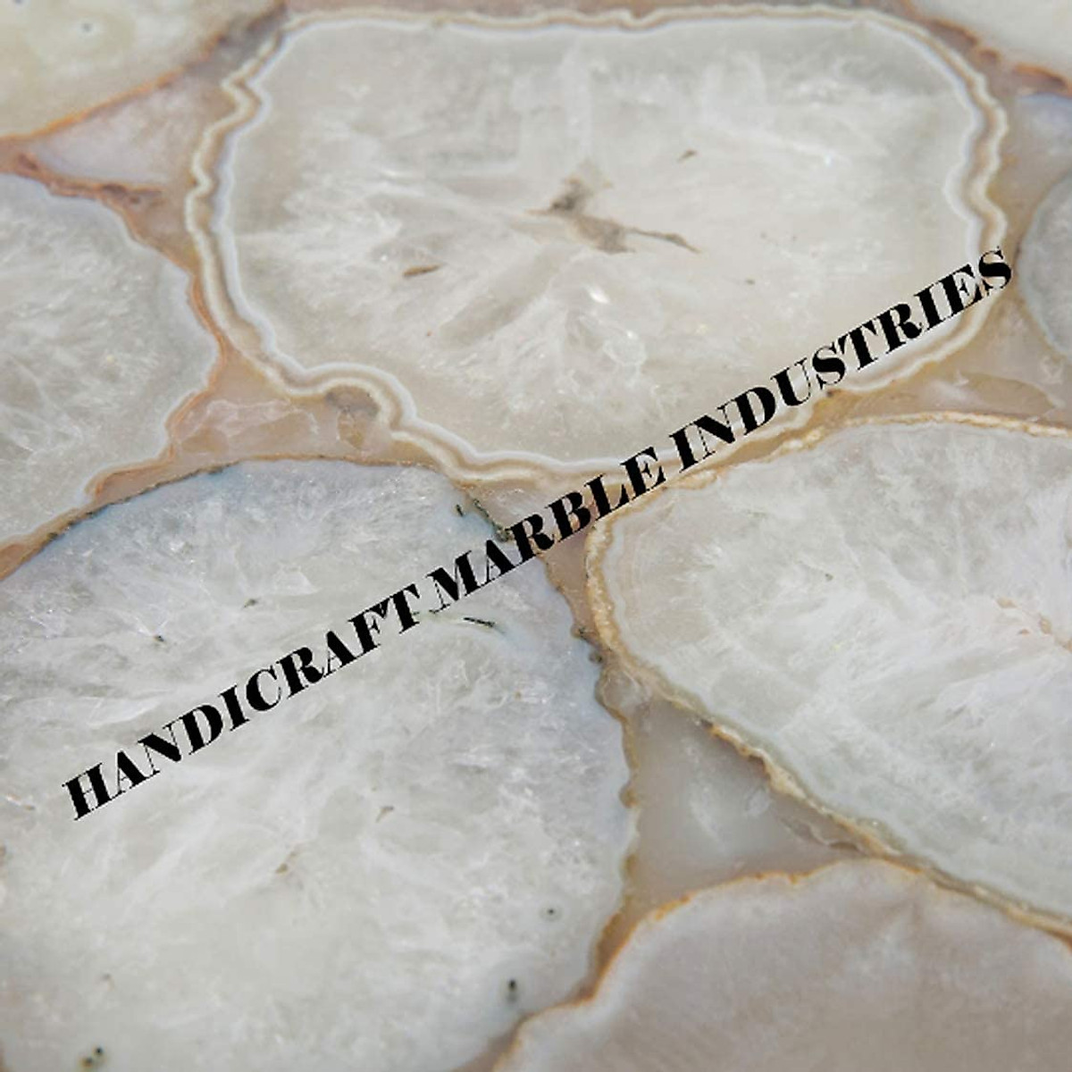 White Agate Round Table With Stand, Agate Stone Table With Stand, Round White Agate Side Table 12" Inch