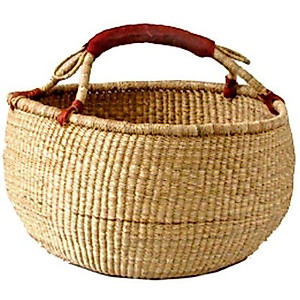 CUPID Natural Seagrass Belly Basket Panier Storage Plant Pot Collapsible Nursery Laundry Tote Bag with Handles