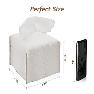 Zen Lyfe Tissue Box Cover Holder, Modern Square Decorative PU Leather Organizer with Bottom Belt for Bathroom Countertop, Nightstand, Office Desk(5.1''*5.1''*5.1'', with Bottom Belt)